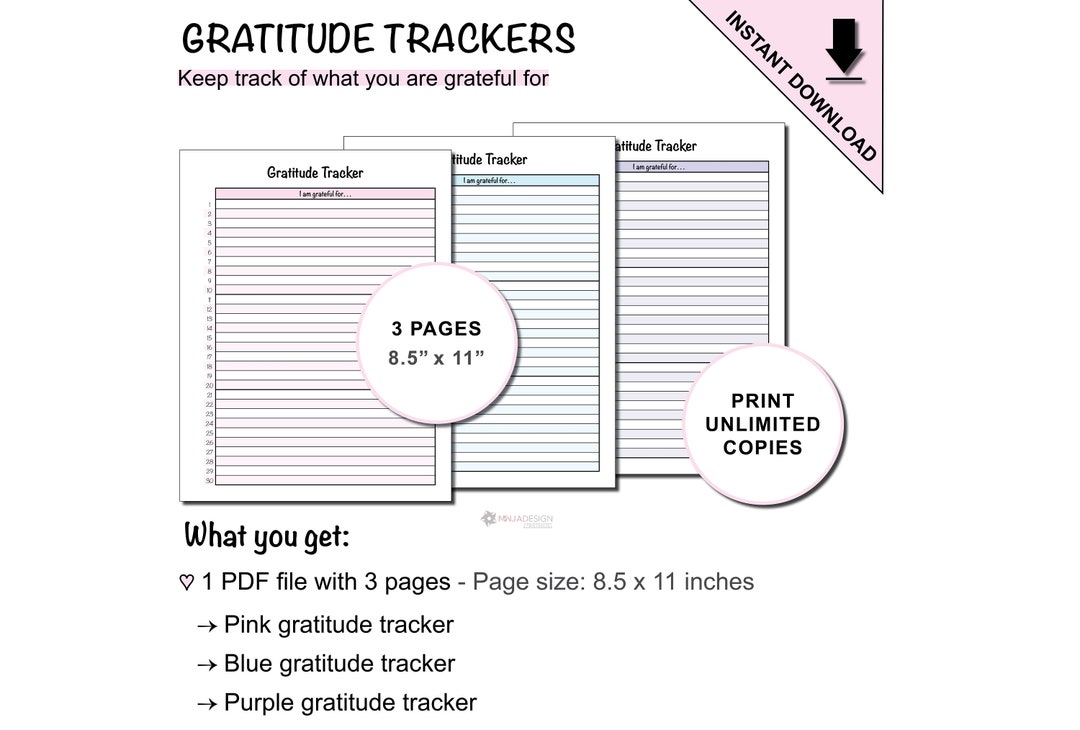 Printable Gratitude Tracker Sheets | Daily Gratitude Journal Log - Etsy