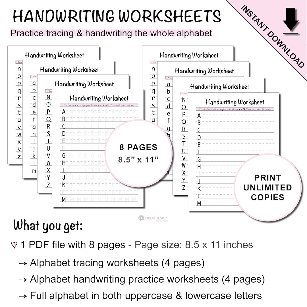 Printable Alphabet Tracing Worksheets and Handwriting Practice - Etsy