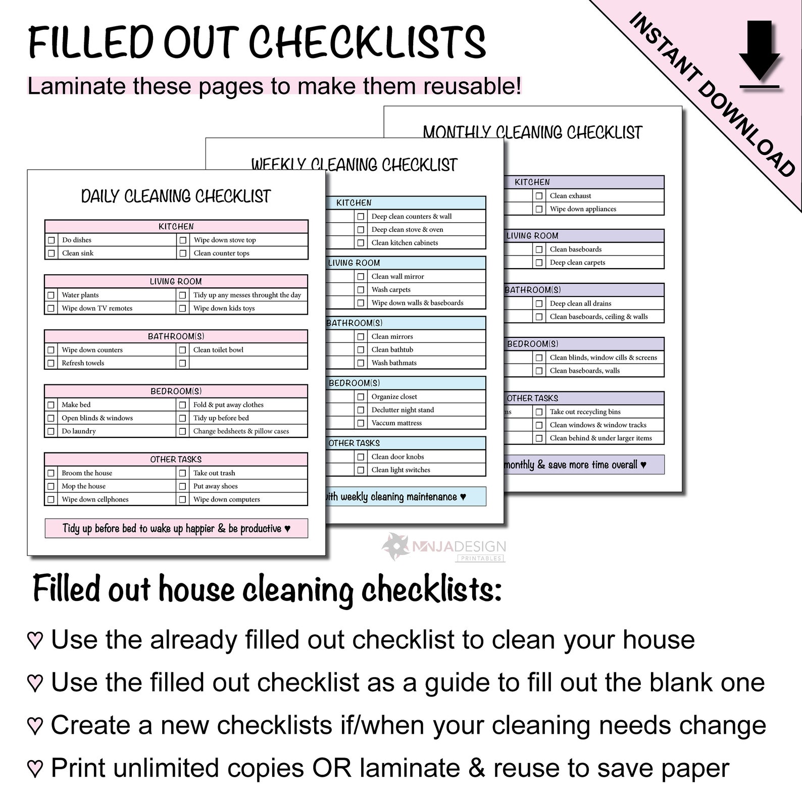 Printable House Cleaning Checklists for a Clean Home Daily - Etsy Canada