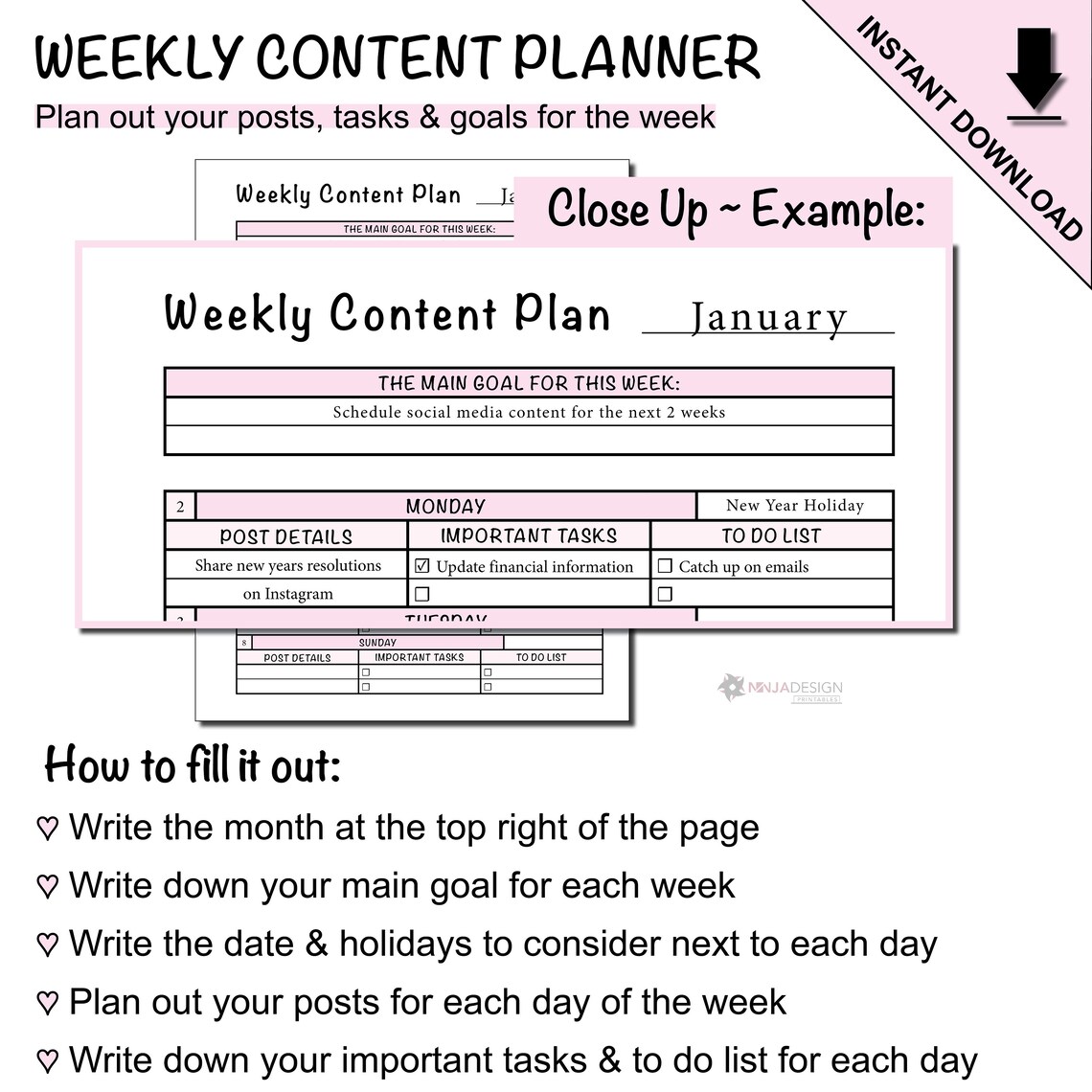 Printable Weekly Content Planner Sheets to Keep Track of Your Weekly ...