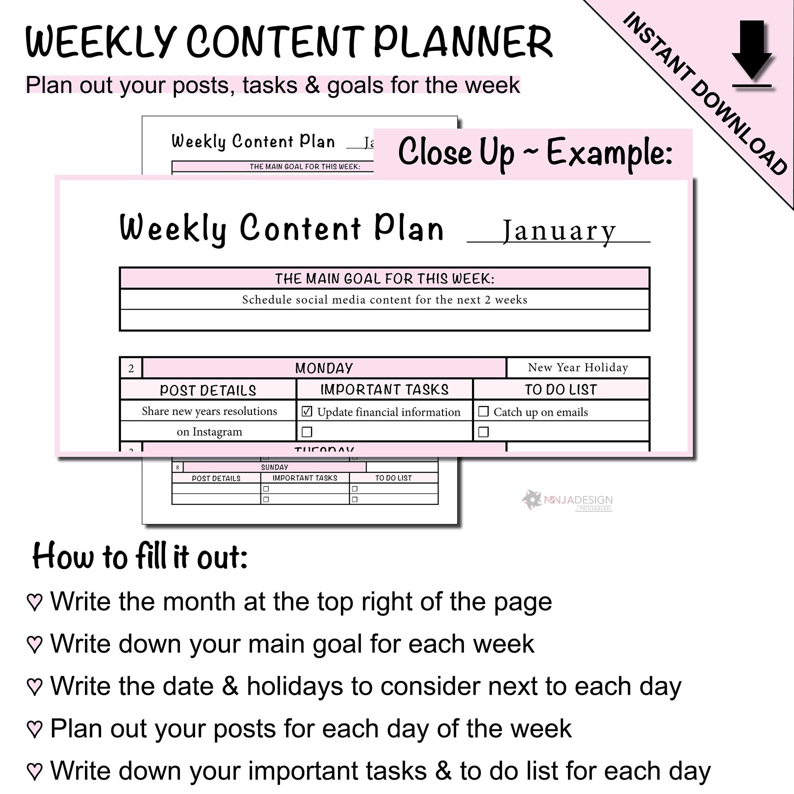 Printable Weekly Content Planner Sheets to Keep Track of Your Weekly ...