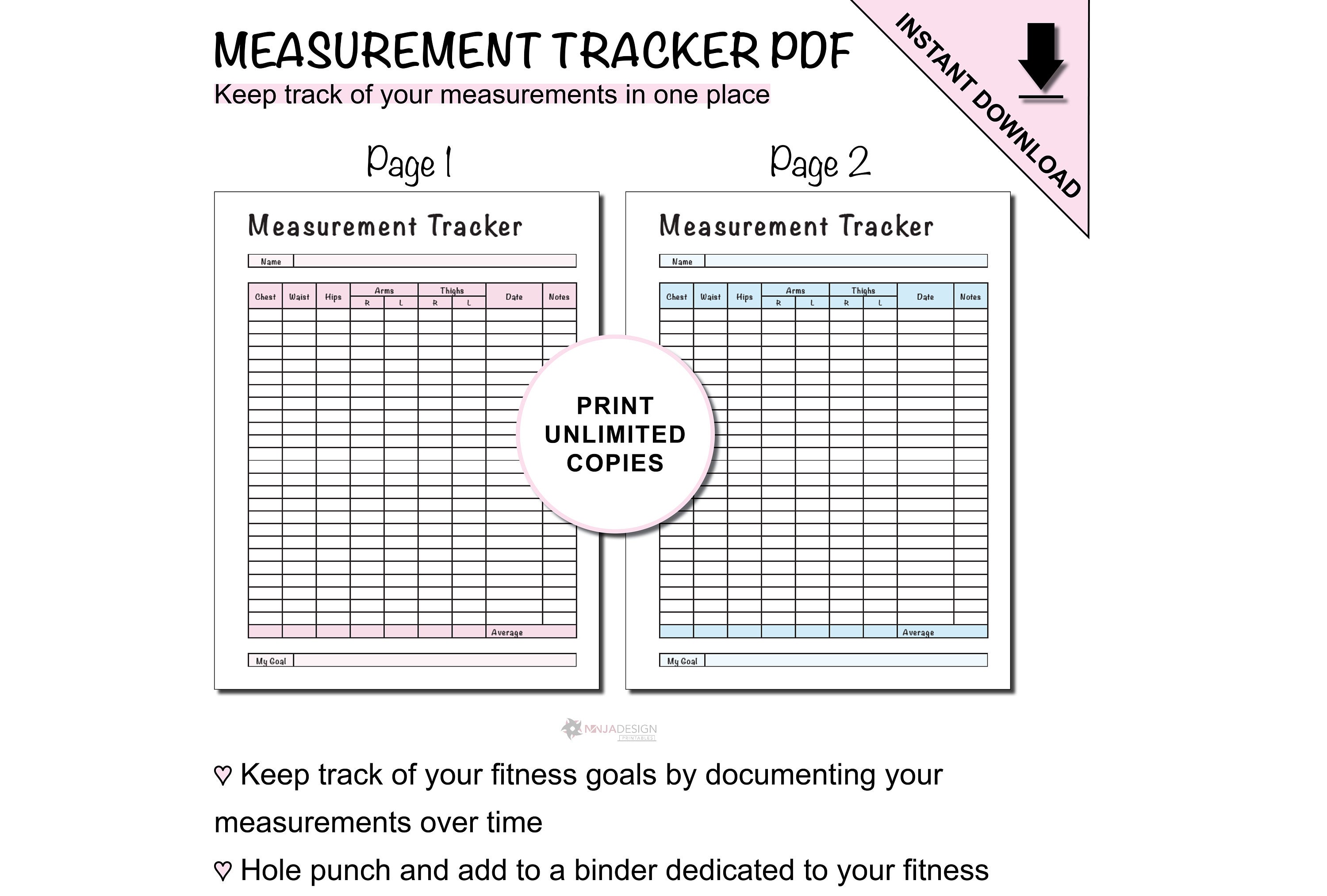 Printable Measurement Tracker for Tracking & Logging Measurements in ...