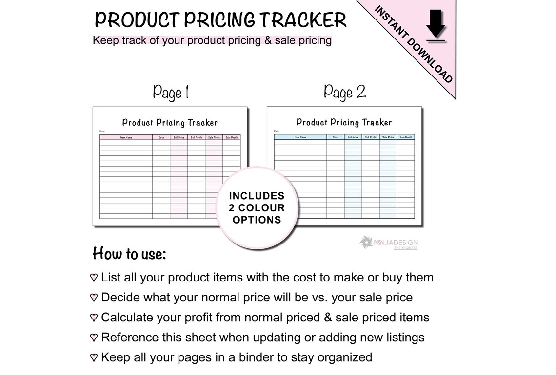 Printable Product Pricing Tracker Sheets for Small Businesses - Etsy