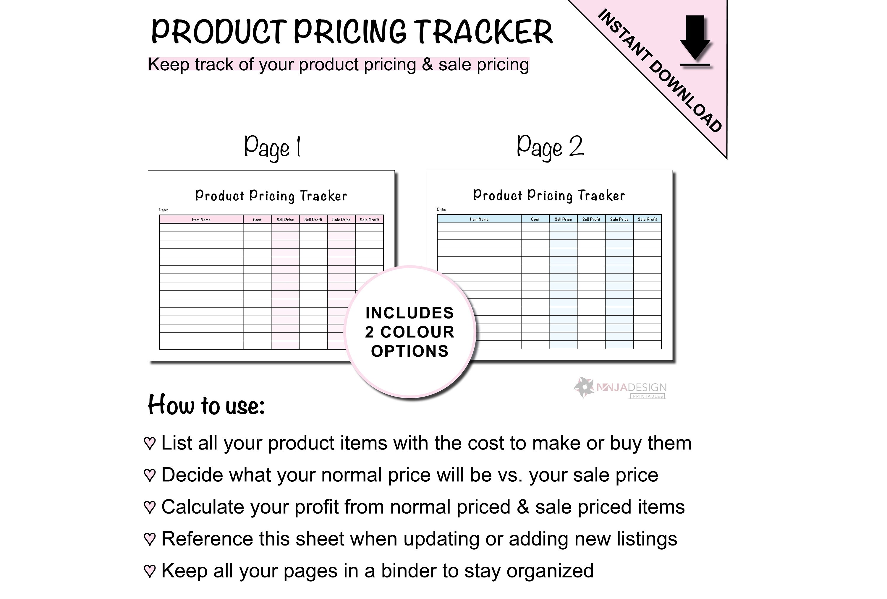 Printable Product Pricing Tracker Sheets for Small Businesses - Etsy