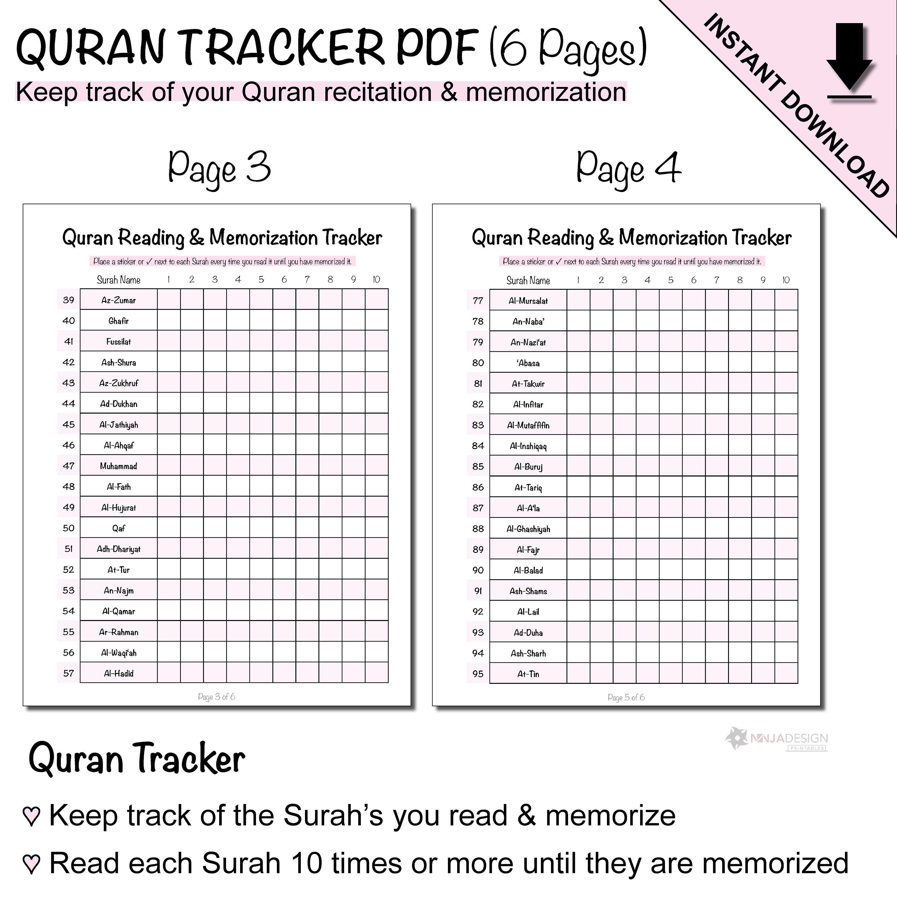 Printable Quran Planner to Track and Log Reading and - Etsy