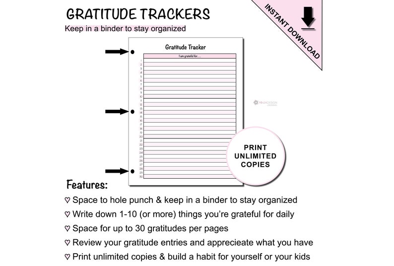 Printable Gratitude Tracker Sheets | Daily Gratitude Journal Log - Etsy