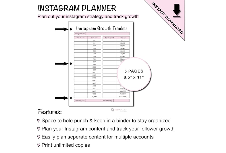 Printable Instagram Content Planner With Instagram Follower Growth ...