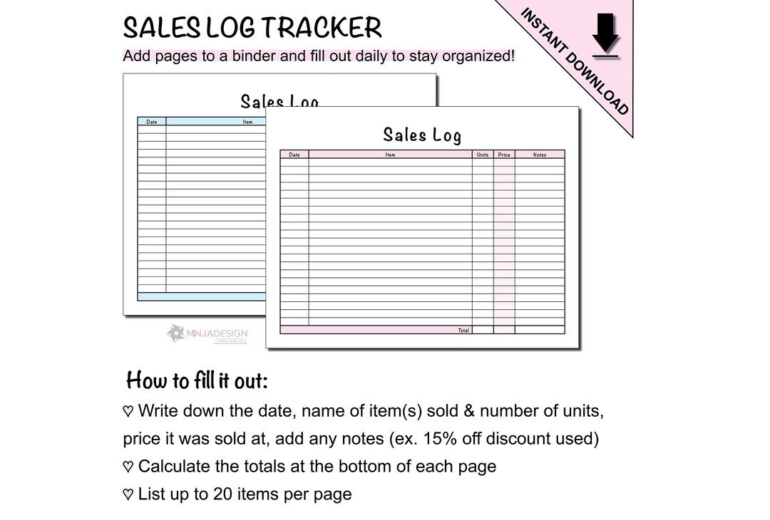 Printable Sales Log Tracker Sheet for Small Businesses - Etsy