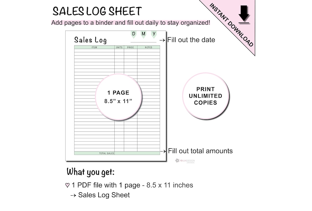 Printable Sales Log Sheet for Small Businesses - Etsy