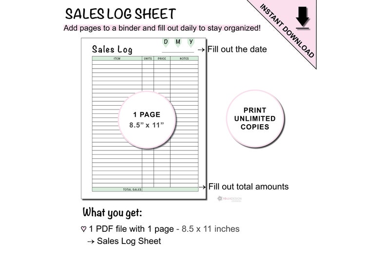 Printable Sales Log Sheet for Small Businesses - Etsy