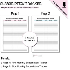 Printable Monthly Subscription Tracker to Track Website and App ...