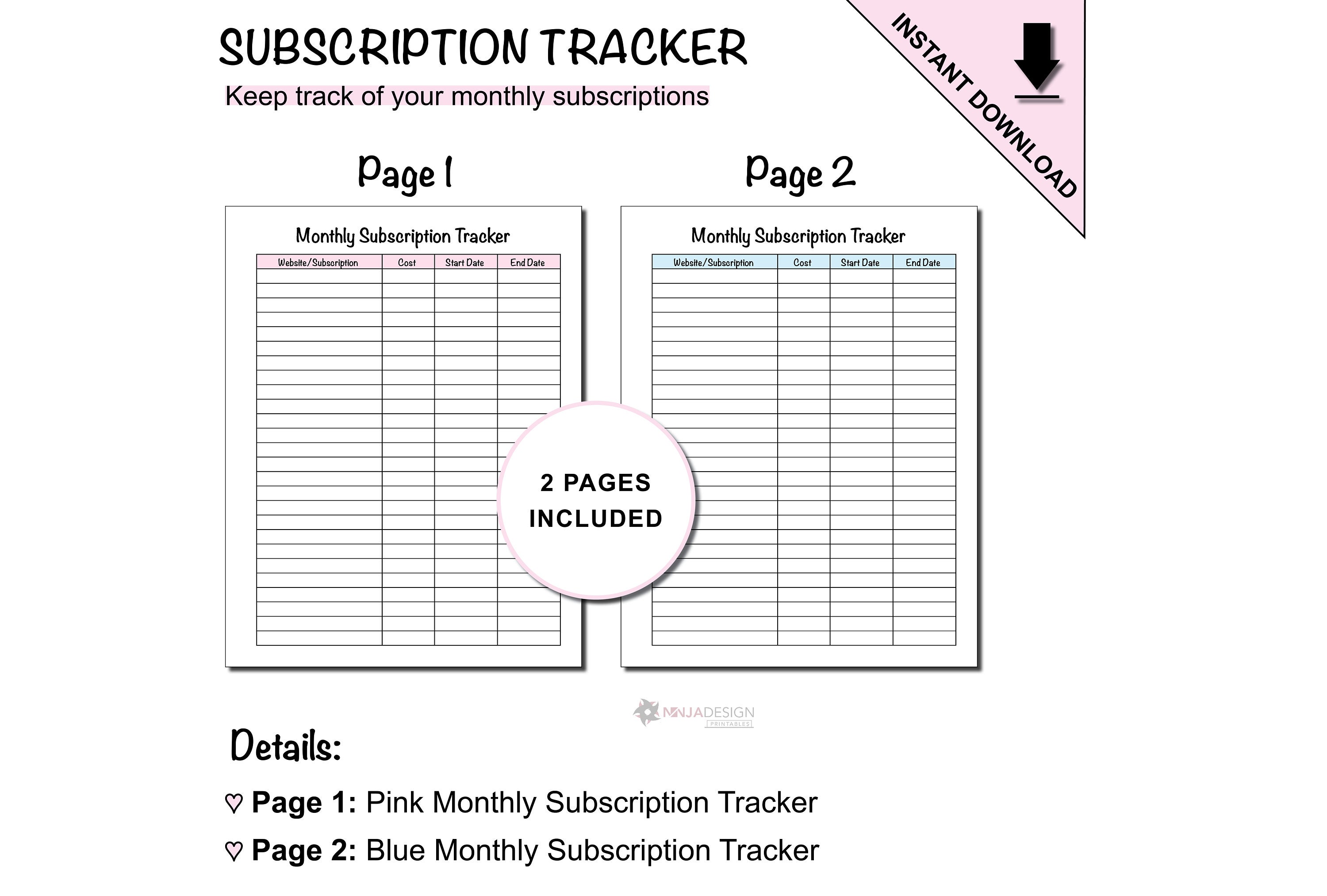 Printable Monthly Subscription Tracker to Track Website and App ...