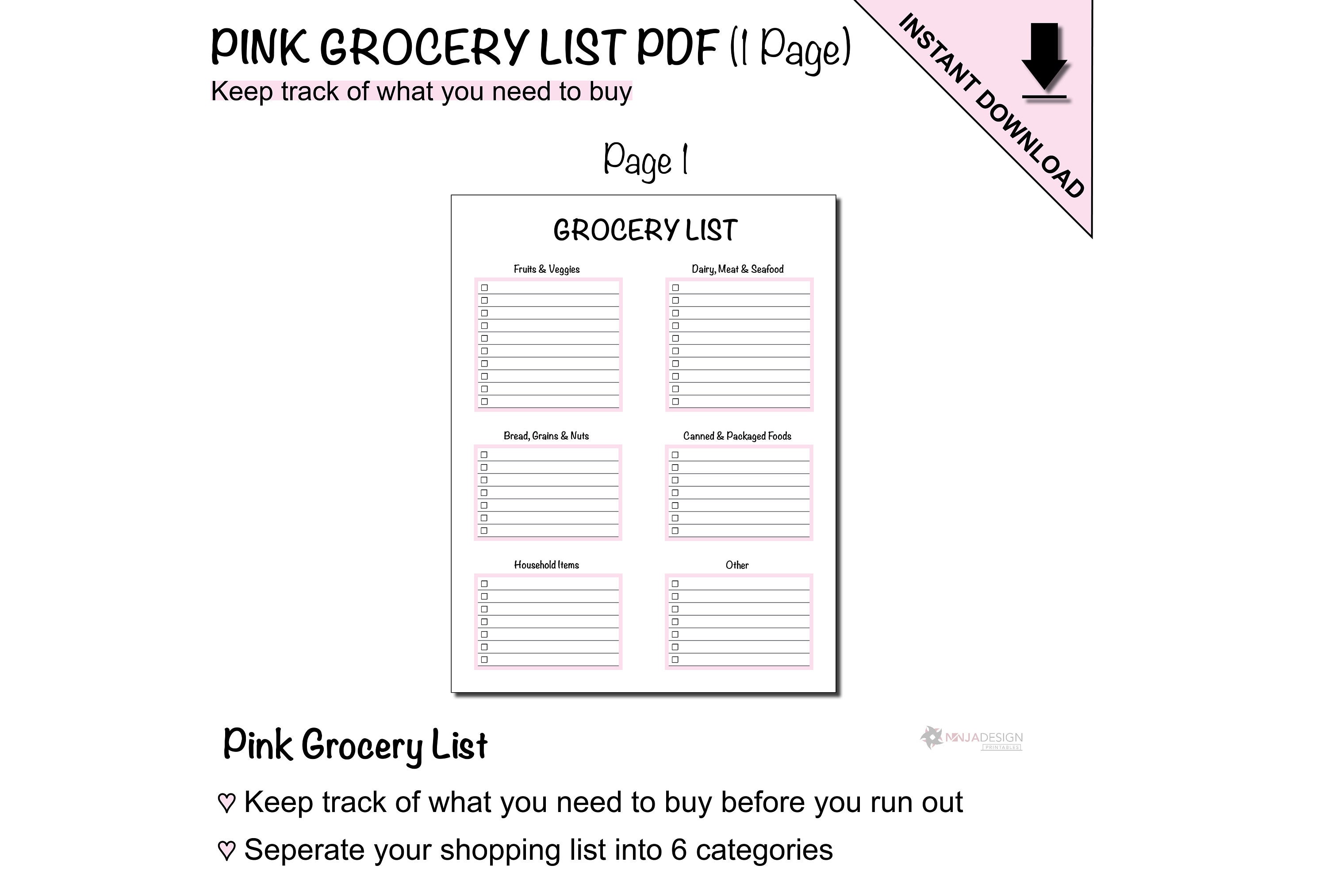 Printable Grocery Shopping List Separated Into Different Categories - Etsy