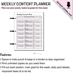 Printable Weekly Content Planner Sheets to Keep Track of Your Weekly ...