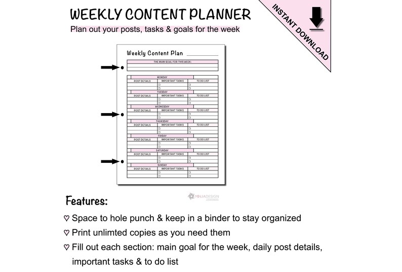 Printable Weekly Content Planner Sheets to Keep Track of Your Weekly ...