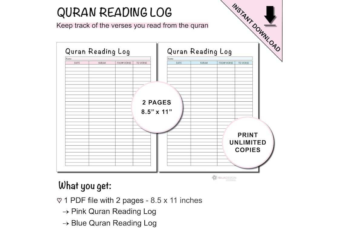 Printable Quran Reading Log to Track Verses of Surahs Read Ramadan ...
