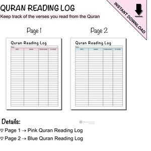 Printable Quran Reading Log to Track Verses of Surahs Read | Ramadan ...