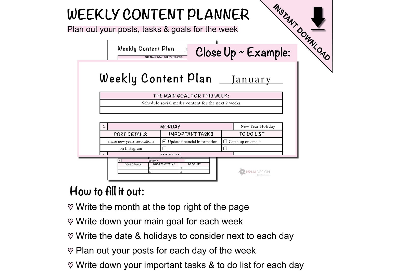 Printable Weekly Content Planner Sheets to Keep Track of Your Weekly ...