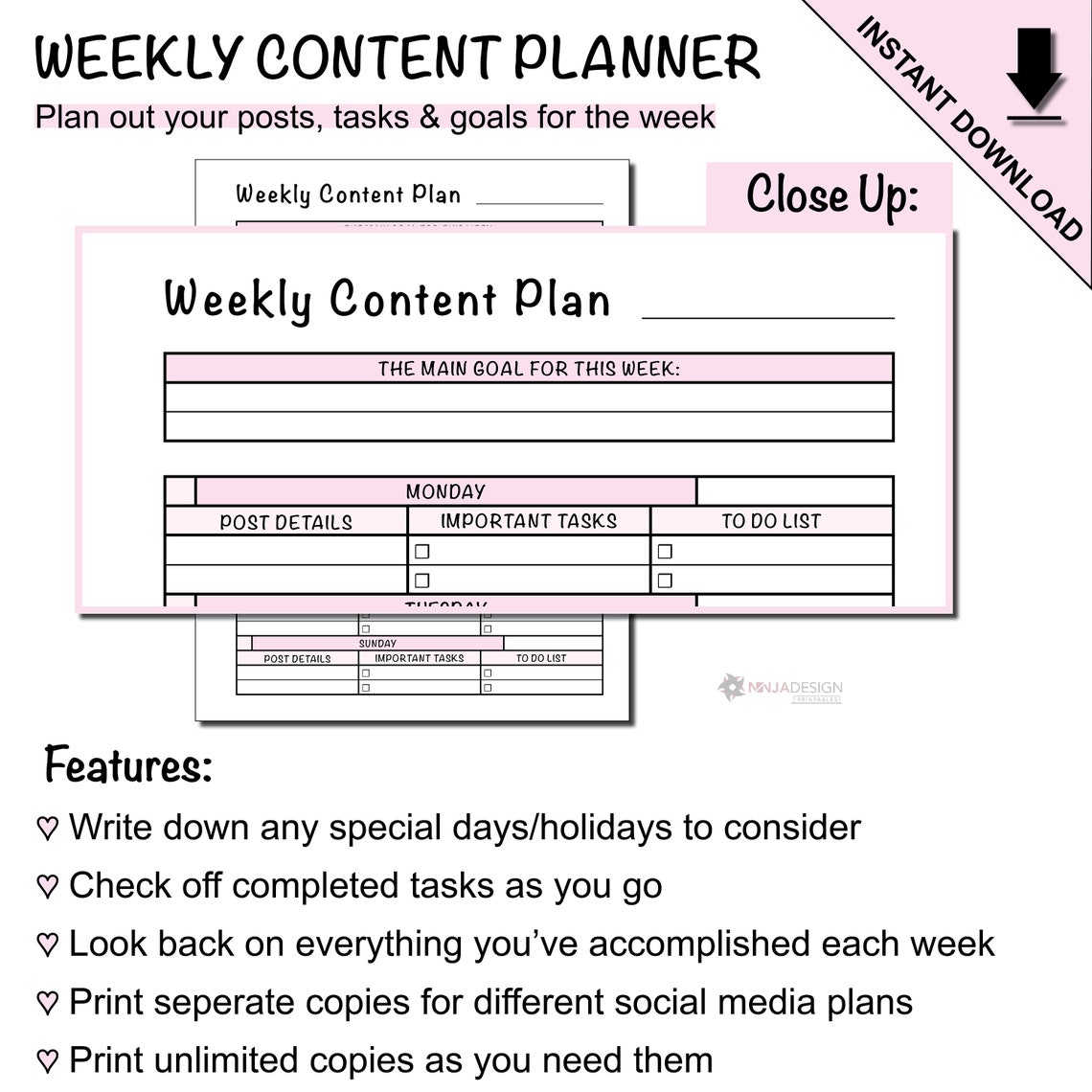 Printable Weekly Content Planner Sheets to Keep Track of Your Weekly ...