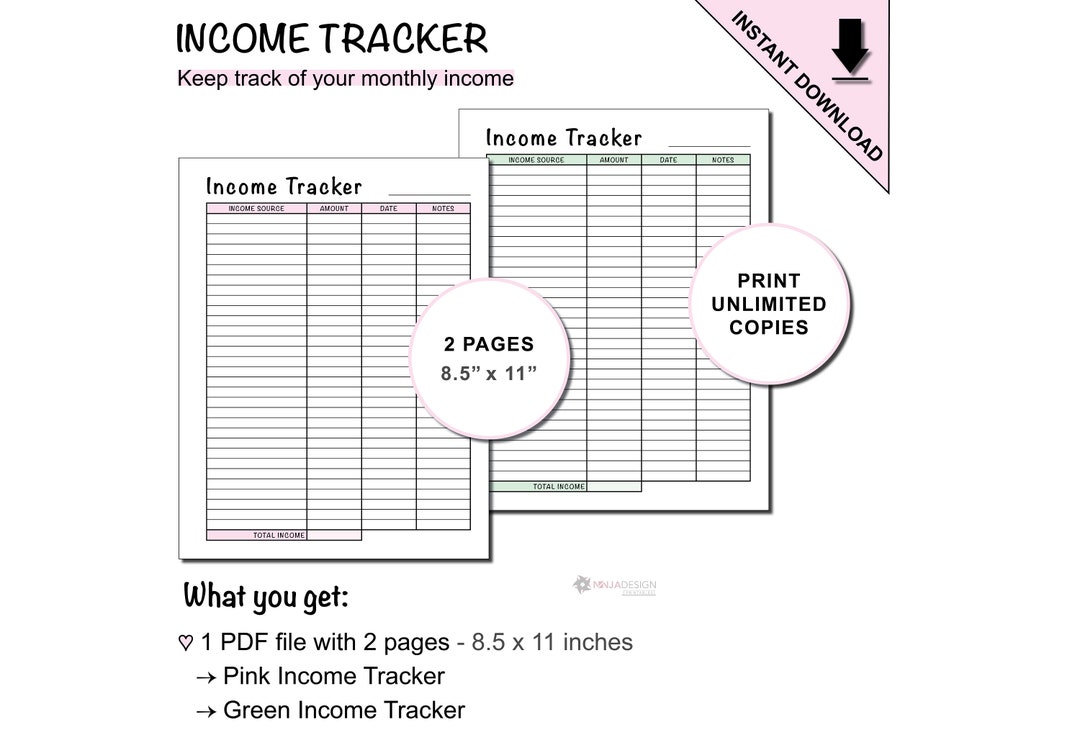 Printable Income Tracker Sheet to Keep Track of Your Monthly Income - Etsy