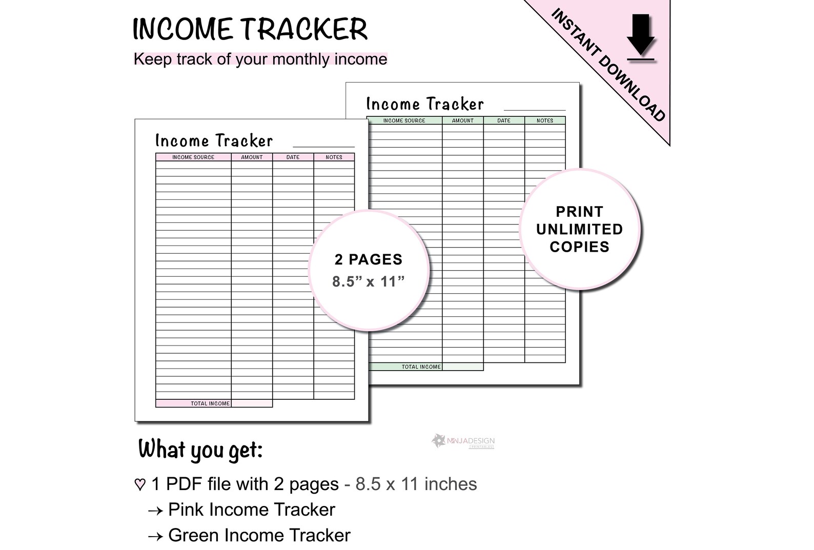 Printable Income Tracker Sheet to Keep Track of Your Monthly Income - Etsy