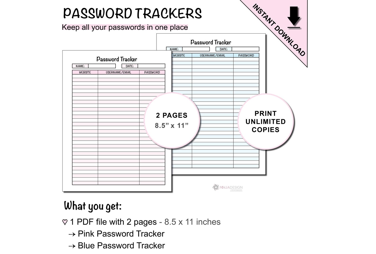 Printable Password Tracker to Keep Track of Website or App Log in ...