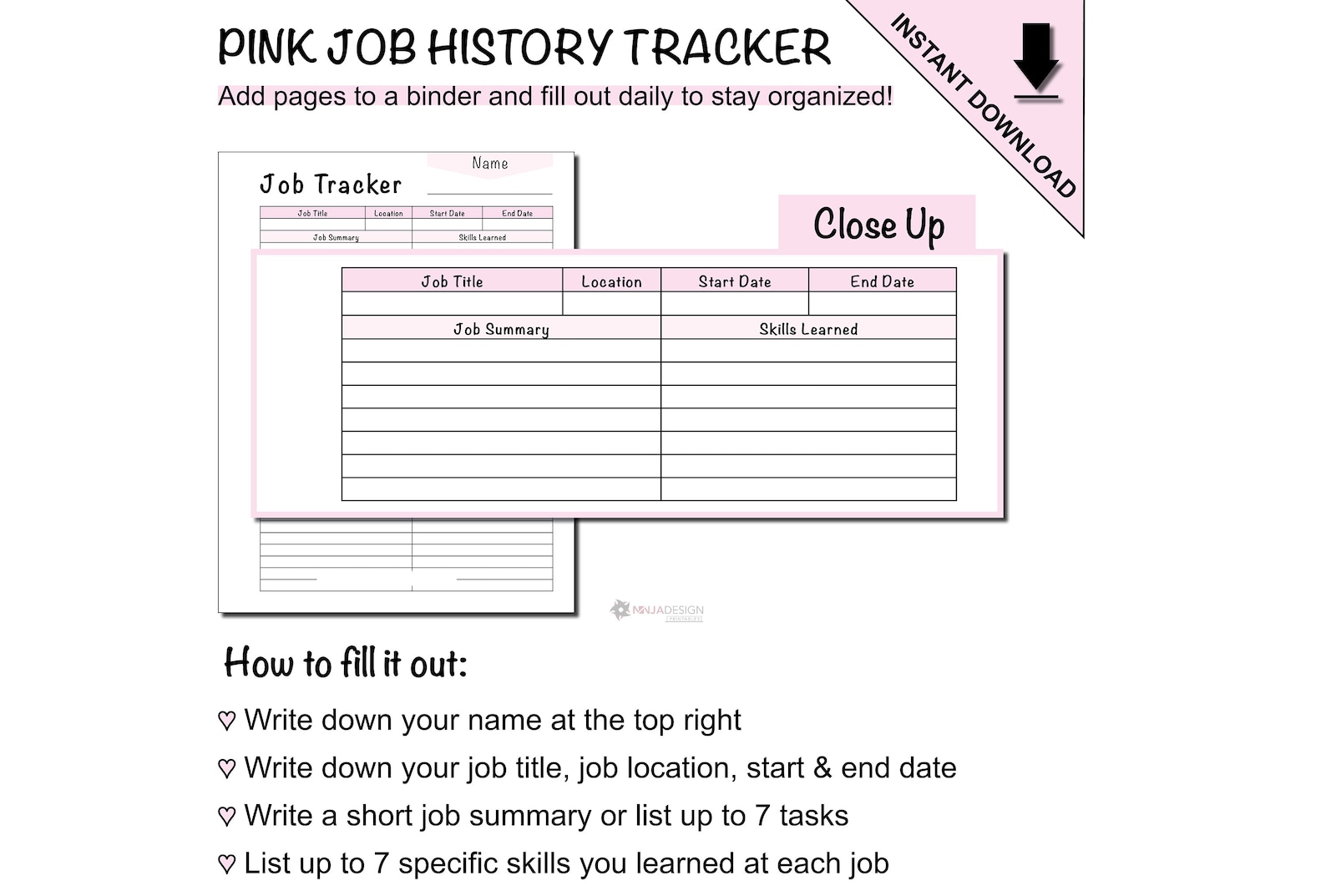 Printable Job History Tracker to Track Work Employment History - Etsy