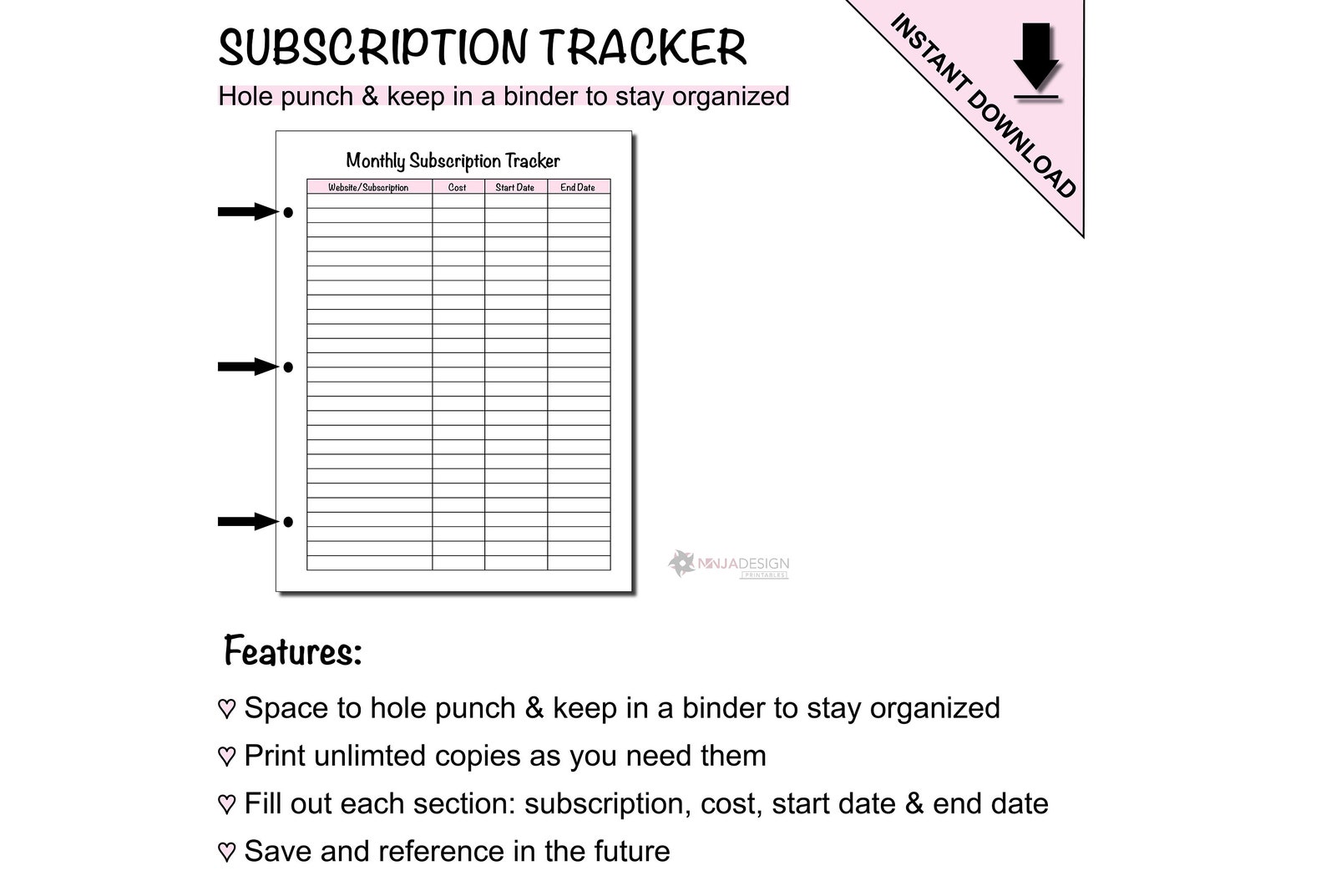 Printable Monthly Subscription Tracker to Track Website and App ...