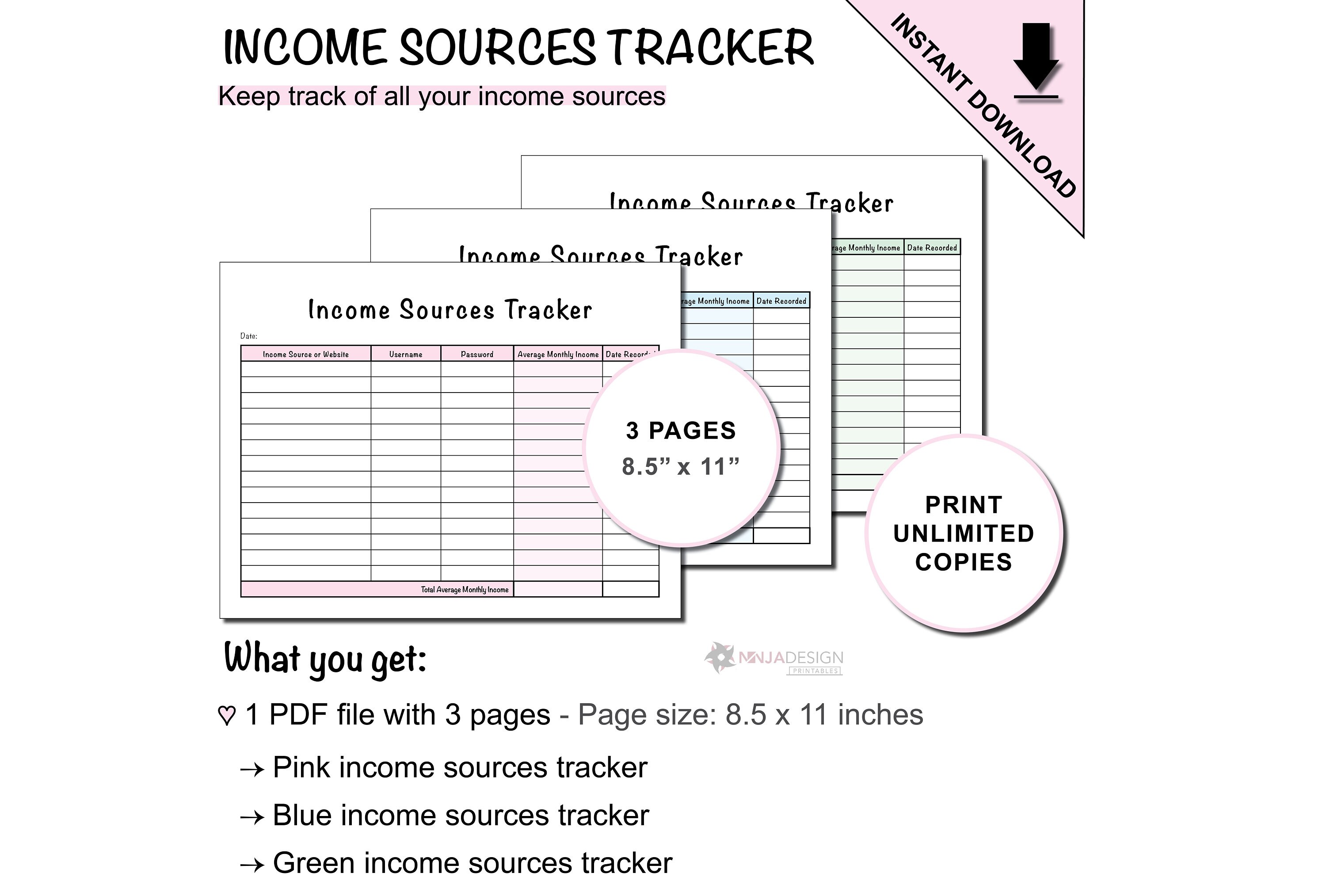Printable Income Sources Tracker to Track Multiple Sources of Income - Etsy
