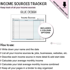 Printable Income Sources Tracker to Track Multiple Sources of Income - Etsy