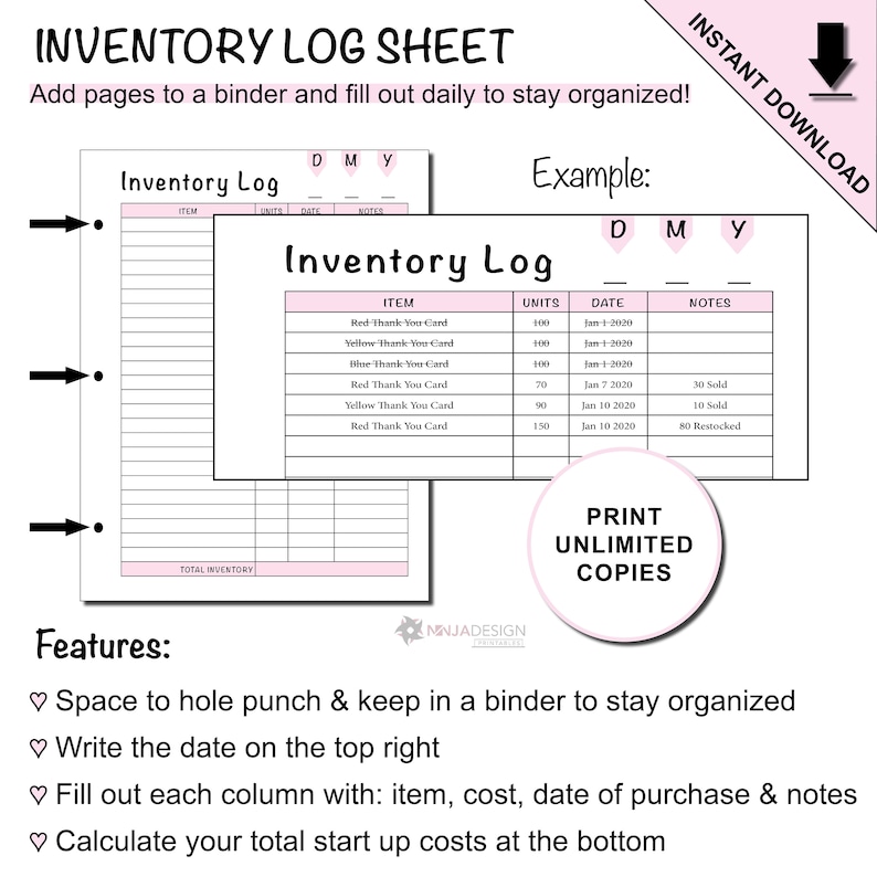 Printable Inventory Log Sheet for Small Businesses - Etsy Canada
