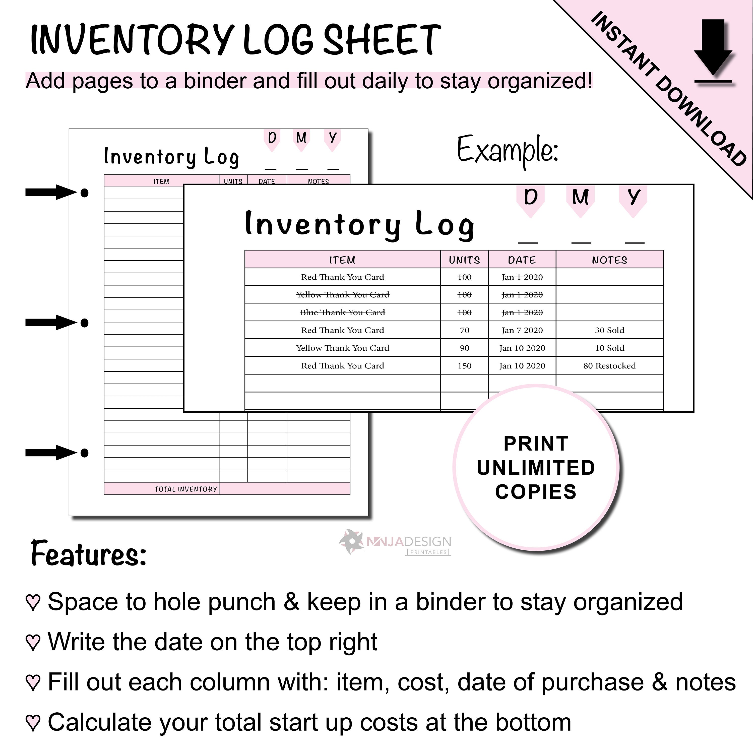Printable Inventory Log Sheet for Small Businesses - Etsy Canada