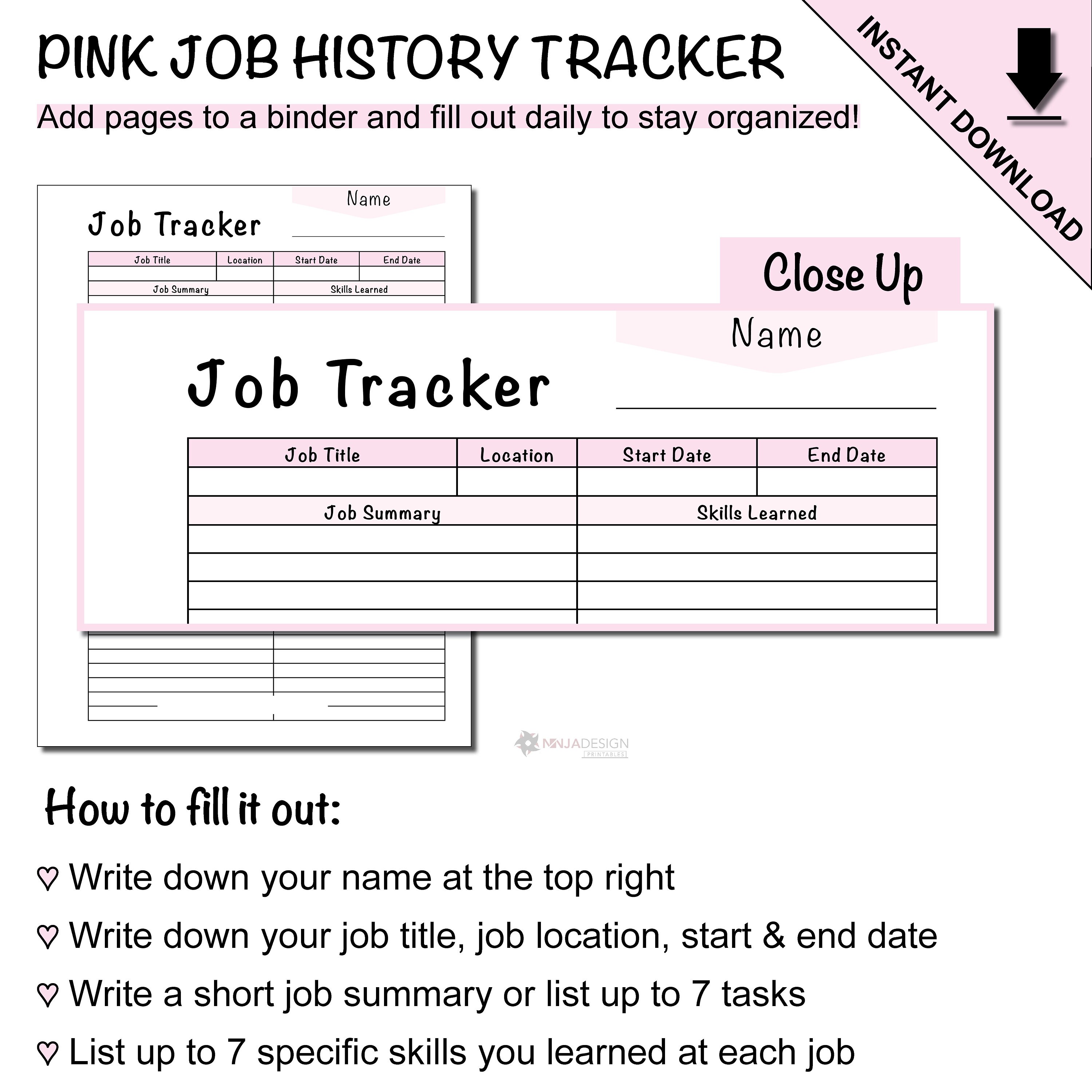 Printable Job History Tracker to Track Work Employment History - Etsy