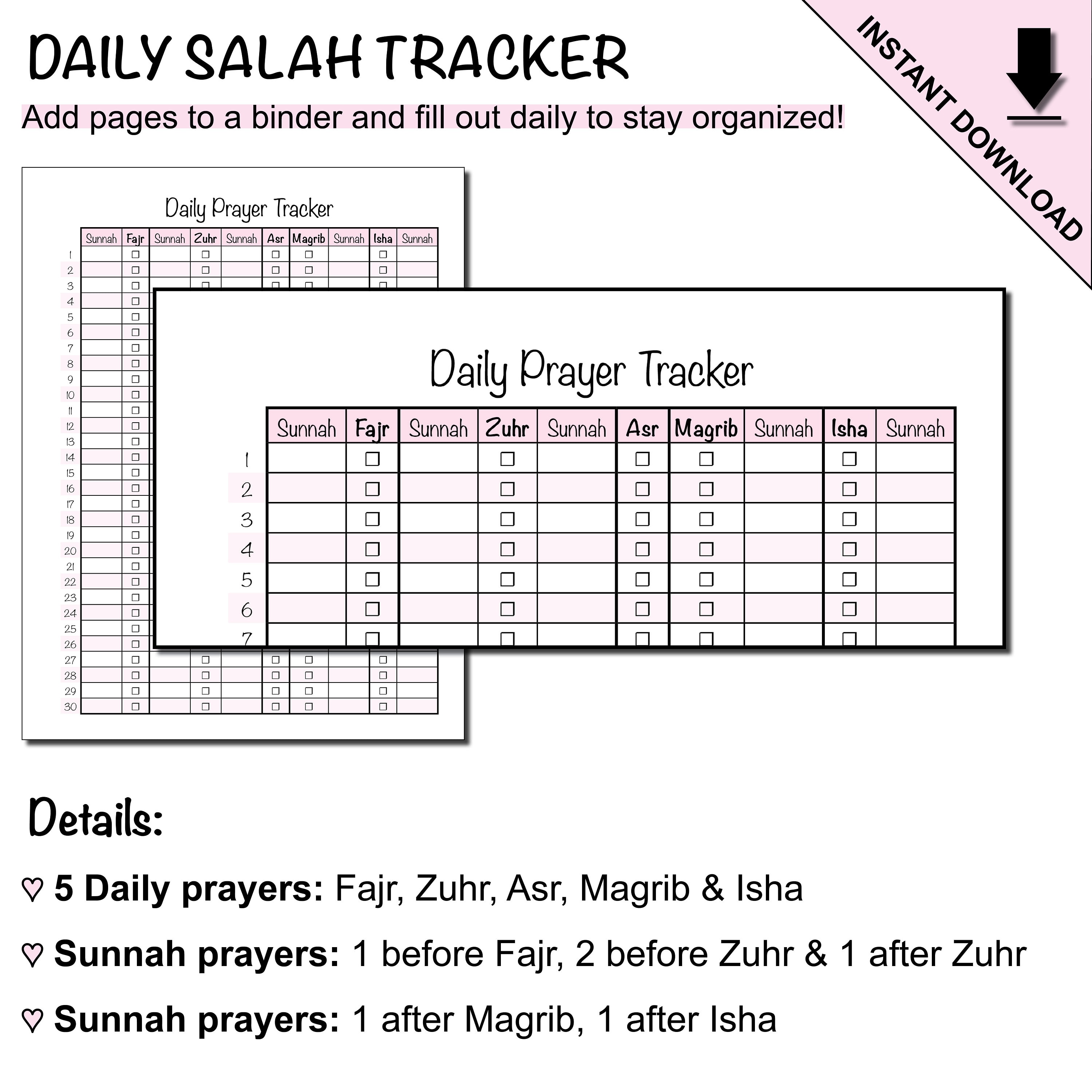 Printable Salah Prayer Tracker for Muslims Ramadan Preparation Planner ...