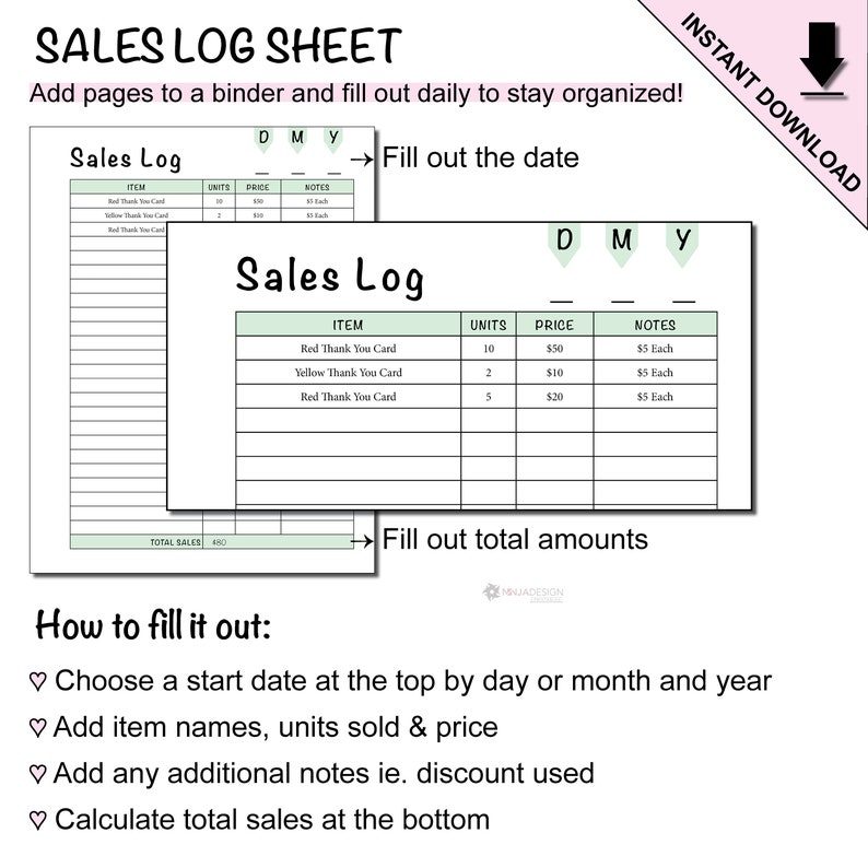 Printable Sales Log Sheet for Small Businesses - Etsy