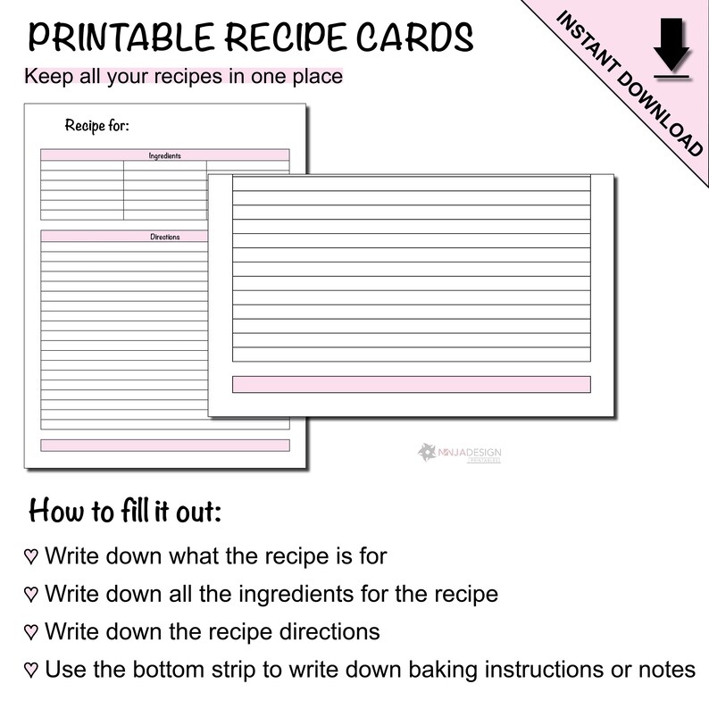 Printable Recipe Cards to Keep Track of Your Favourite Recipes - Etsy