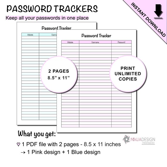 Printable Password Tracker to Keep Track of Website Log in | Etsy