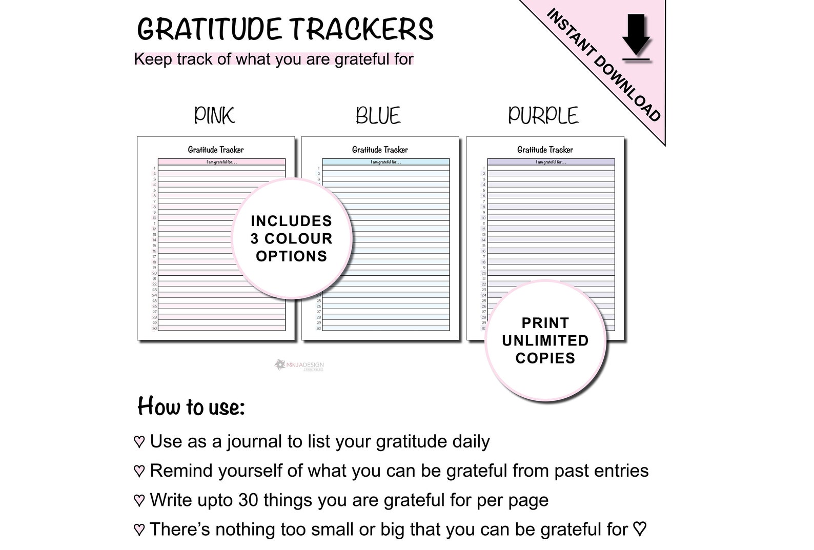 Printable Gratitude Tracker Sheets | Daily Gratitude Journal Log - Etsy