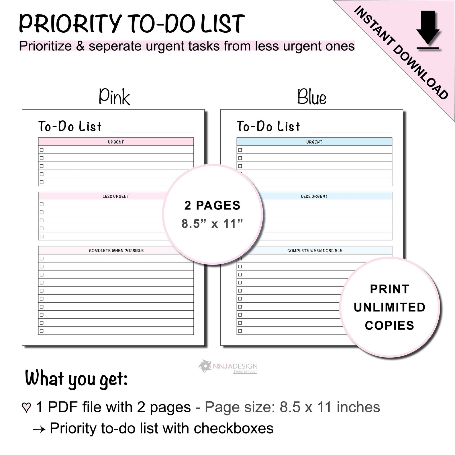 Printable Priority To Do List with checkboxes | Etsy