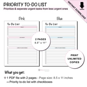Printable Priority to Do List With Checkboxes | Etsy