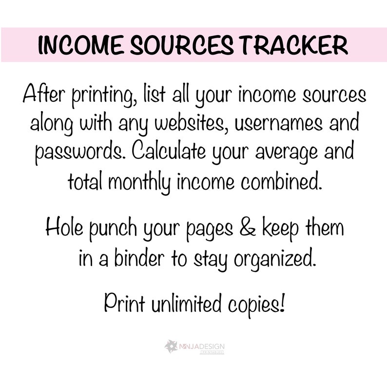 Printable Income Sources Tracker to Track Multiple Sources of - Etsy