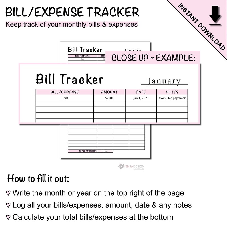 Printable Bills & Expenses Tracker Sheet to Log and Keep Track - Etsy