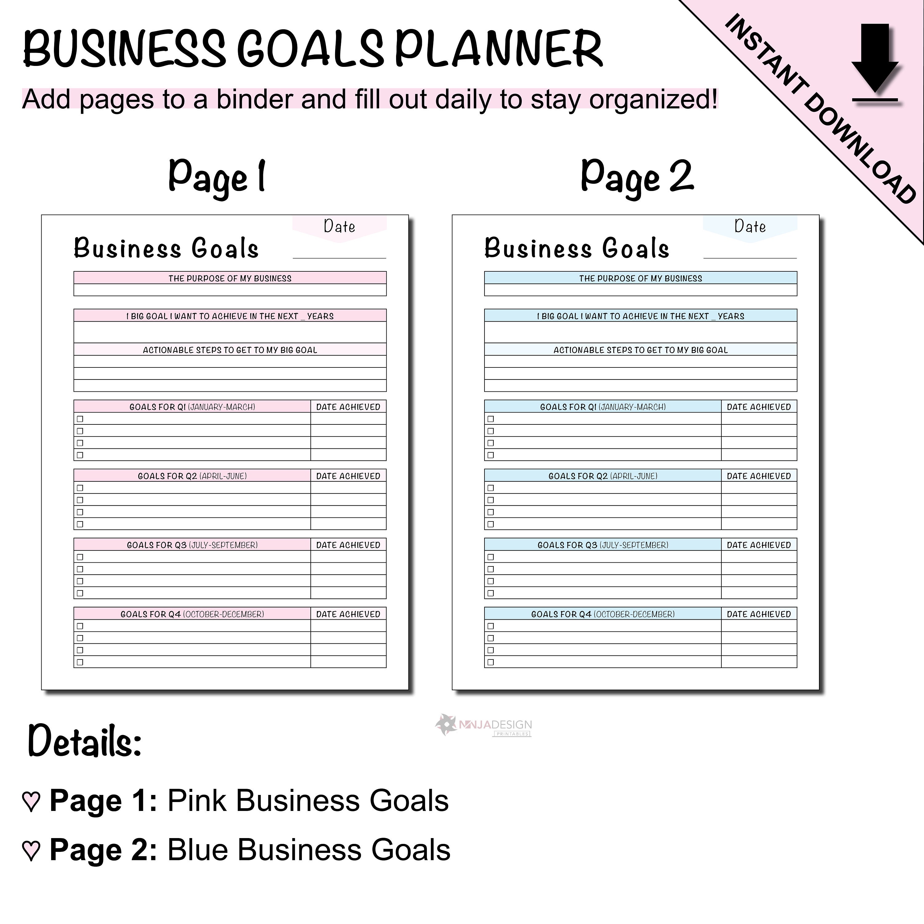 Printable Business Goals Planning Template Yearly & - Etsy