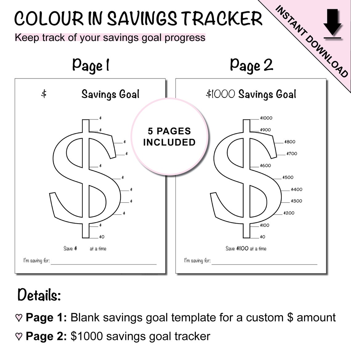 Printable Colour in Savings Tracker Sheet Templates to Keep - Etsy