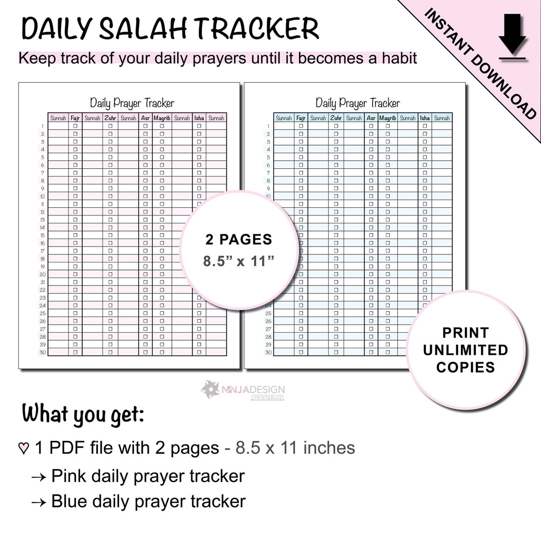 Printable Salah Prayer Tracker for Muslims Ramadan Preparation Planner ...