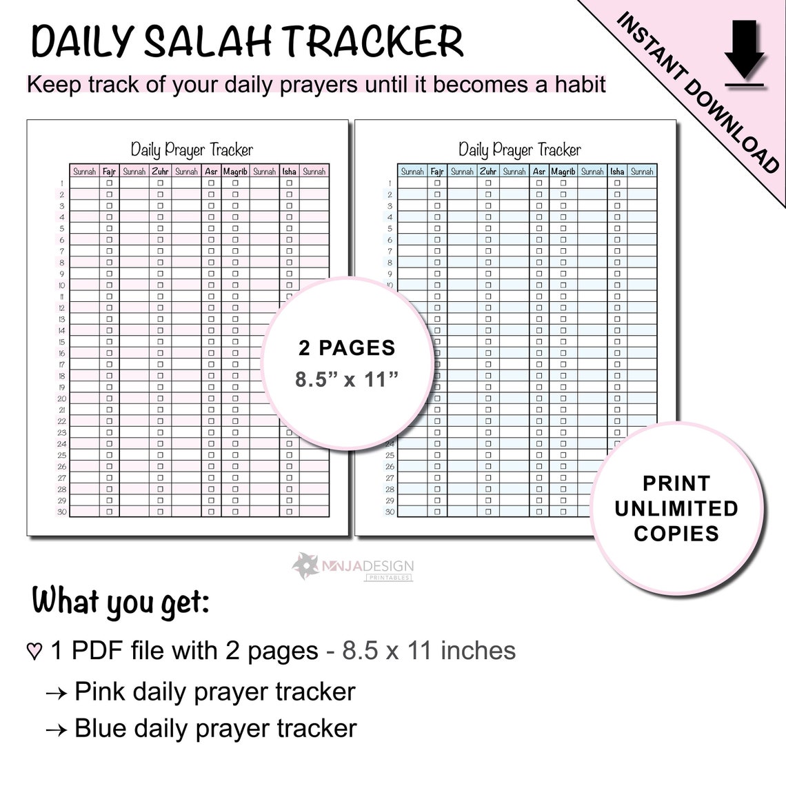 Printable Salah Prayer Tracker for Muslims Ramadan - Etsy