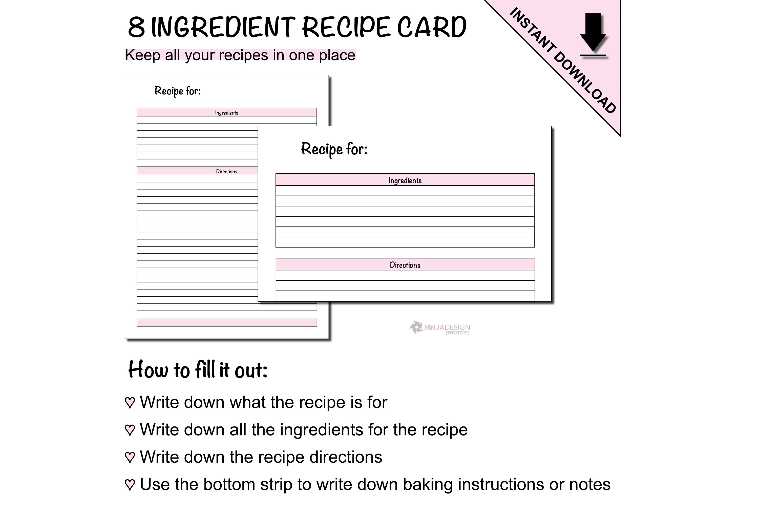 Printable Recipe Cards to Keep Track of Your Favourite Recipes - Etsy
