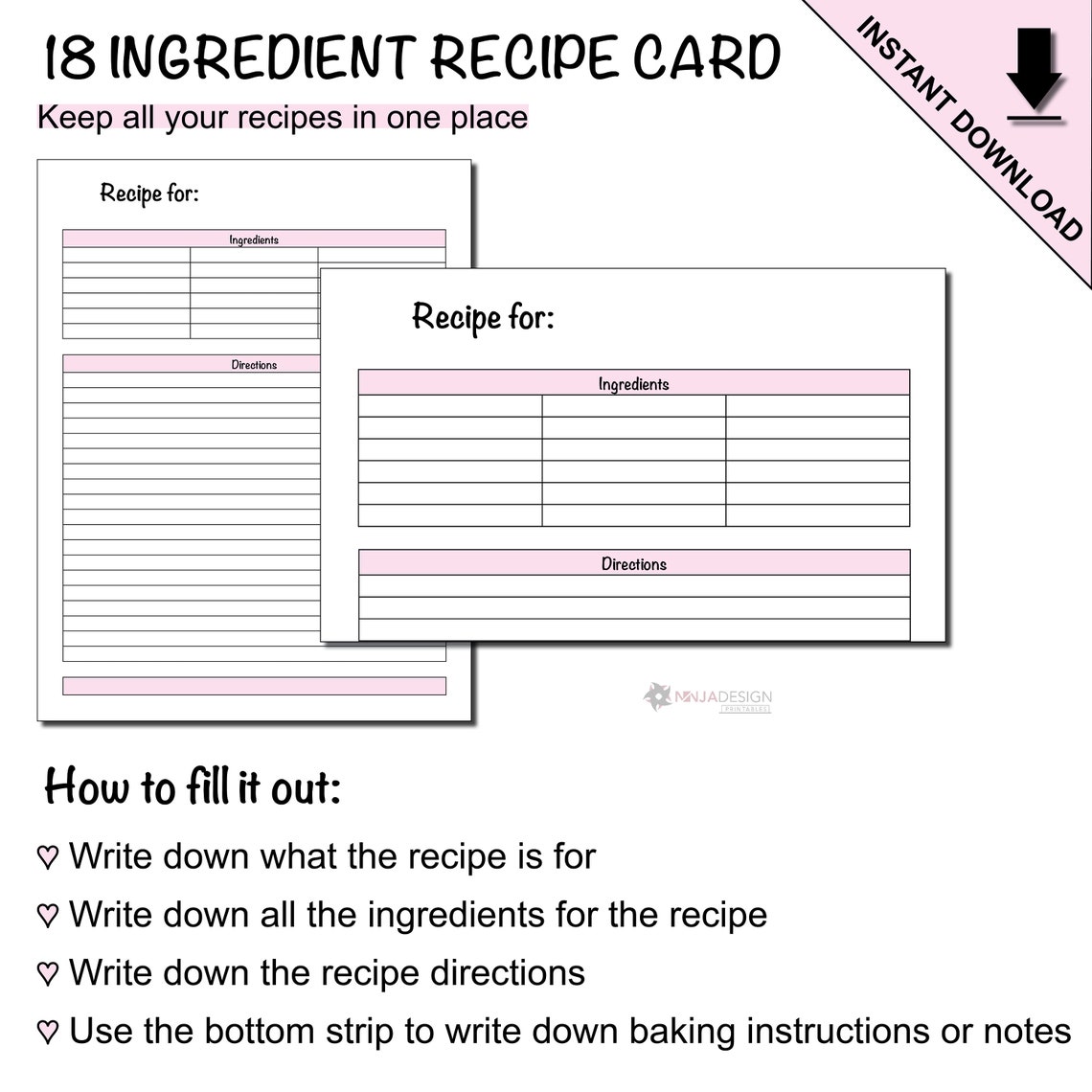 Printable Recipe Cards to Keep Track of Your Favourite Recipes - Etsy