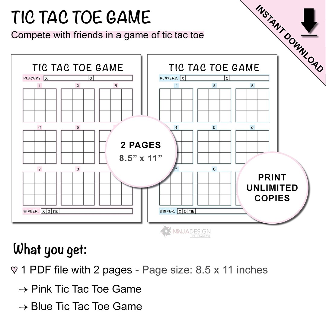 Printable Tic Tac Toe Game Activity Sheet for Adults & Kids - Etsy