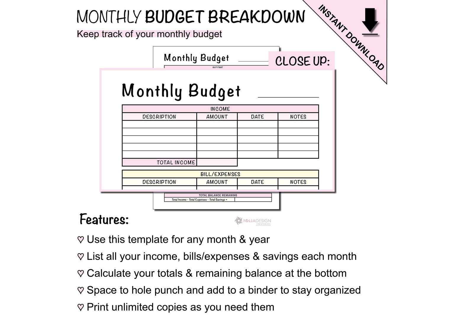 Printable Monthly Budget Breakdown to Keep Track of Your Monthly Budget ...